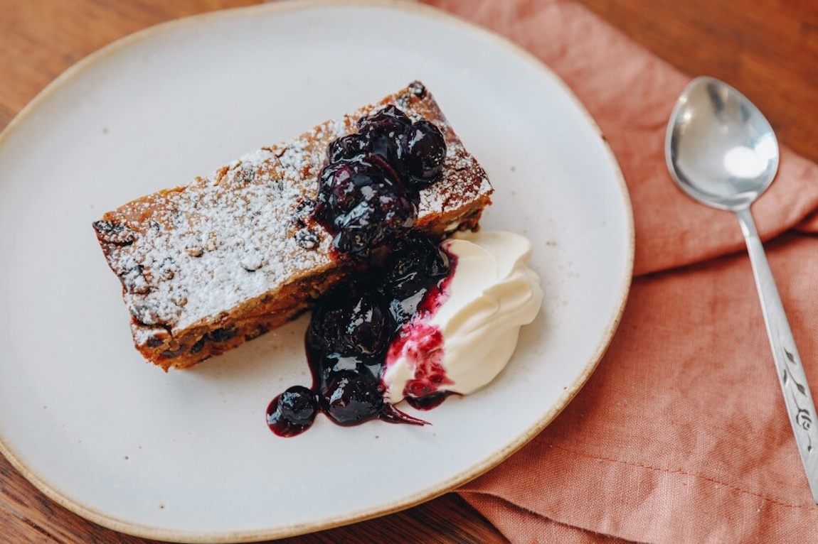 Christmas Cake with Orange and Blueberry Compote